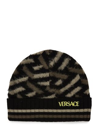 Versace Kadın Siyah Bej Desenli Logolu Yün Bere EU