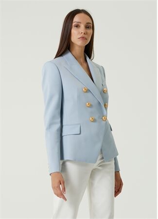 Balmain Kadın Mavi Kırlangıç Yaka Yün Ceket 38 FR