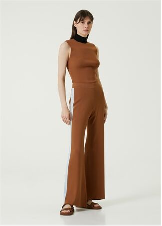 Staud Kadın Kahverengi Şerit Detaylı Triko Pantolon M EU