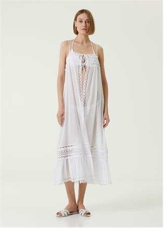 Charo Ruiz Kadın Helen Beyaz Güpür Dantelli Midi Kaftan XS EU