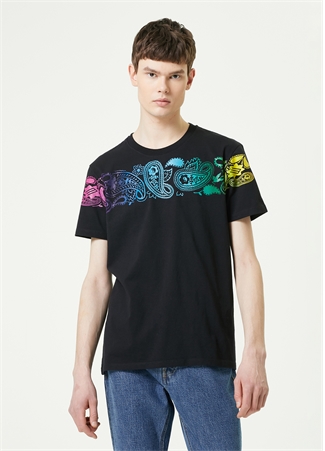 Etro Erkek Siyah Şerit Etnik Desenli T-shirt S EU Etro Erkek Siyah Şerit Etnik Desenli T-shirt S EU
