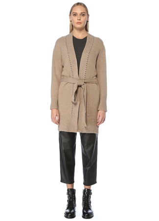Academia Kadın Kamel Trok Detaylı Kuşaklı Yün Hırka Kahverengi S
