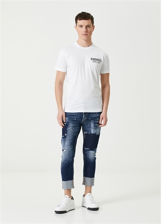 Dsquared2 Erkek Sailor Lacivert Patchwork Desenli Jean Pantolon 46 IT Dsquared2 Erkek Sailor Lacivert Patchwork Desenli Jean Pantolon 46 IT