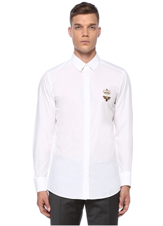 Dolce&Gabbana Erkek Beyaz Polo Yaka Taç Patchli Gömlek 38 IT Dolce&Gabbana Erkek Beyaz Polo Yaka Taç Patchli Gömlek 38 IT