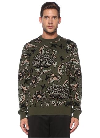 Givenchy Erkek Haki Çiçek Desen Jakarlı Yün Kazak S EU