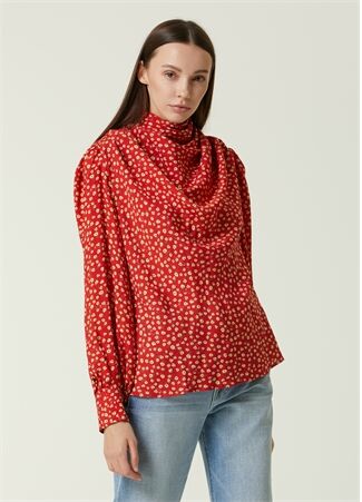 Faraway Kadın Kırmızı Dik Yaka Çiçekli Degajeli Bluz 36 EU Faraway Kadın Kırmızı Dik Yaka Çiçekli Degajeli Bluz 36 EU