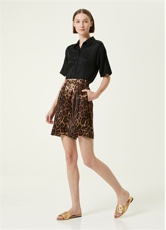 Dolce&Gabbana Kadın Leopar Desenli İpek Şort Kahverengi 40 IT