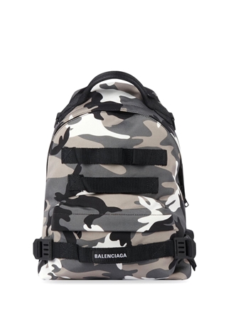 Balenciaga Erkek Kamuflaj Desenli Logolu Sırt Çantası EU