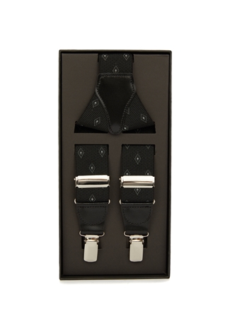 Beymen Collection Erkek Siyah Geometrik Desenli Pantolon Askısı EU IT