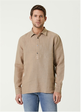 Closed Erkek Bej Polo Yaka Keten Gömlek S EU