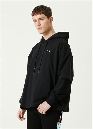 Off-White Erkek Siyah Kapüşonlu T-shirt Detaylı Sweatshirt S EU