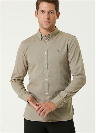 Allsaints Erkek Hawthorne Bej Polo Yaka Gömlek XS EU