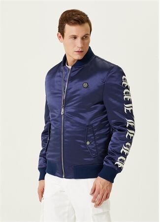 Philipp Plein Erkek Lacivert Logo Baskılı Bomber Mont M EU Philipp Plein Erkek Lacivert Logo Baskılı Bomber Mont M EU