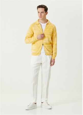 Lardini Erkek Beyaz Pili Detaylı Keten Pantolon Bej 46 IT