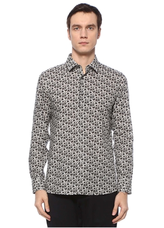 Palzileri Lab Erkek Kahverengi İngiliz Yaka Desenli Keten Gömlek 42 IT