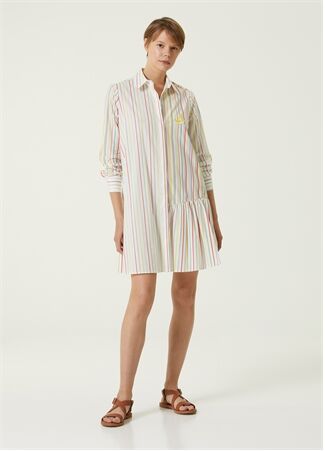 Beymen Club Kadın Renkli Çizgili Mini Poplin Gömlek Elbise 36