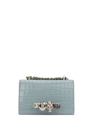 Alexander McQueen Kadın Mavi Krokodil Dokulu Deri Omuz Çantası EU