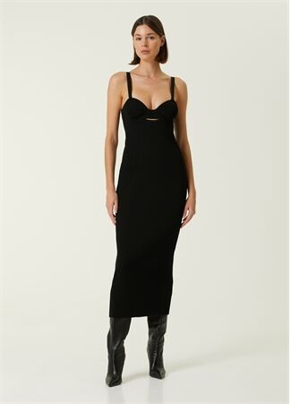 Magda Butrym Kadın Siyah Kalp Yaka Midi Elbise 34 FR Magda Butrym Kadın Siyah Kalp Yaka Midi Elbise 34 FR