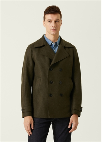 Harris Wharf London Erkek Haki Kelebek Yaka Yün Kaban 48 IT Harris Wharf London Erkek Haki Kelebek Yaka Yün Kaban 48 IT