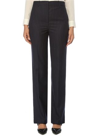 Victoria Beckham Kadın Lacivert Yüksek Bel Çizgili Yün Pantolon 8 US