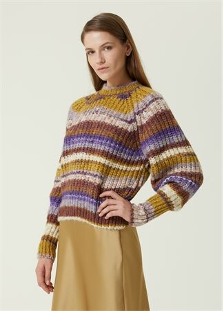 Beymen Club Kadın Dik Yaka Renkli Çizgili Selanik Örgü Kazak S