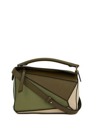 Loewe Kadın Yeşil Puzzle Desenli Deri Omuz Çantası EU