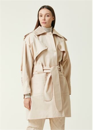 Coloreve Kadın Lupi Bej Beli Kuşaklı Kısa Pardösü XS/S EU