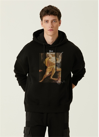Academia Erkek Siyah Kapüşonlu Baskılı Sweatshirt XS EU Academia Erkek Siyah Kapüşonlu Baskılı Sweatshirt XS EU
