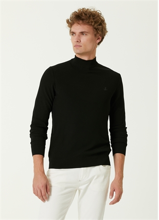 Beymen Club Erkek Siyah Yarım Balıkçı Yaka Logolu Kazak S