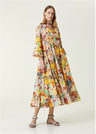 La Doublej Kadın Jennifer Jane V Yaka Çiçekli Midi Elbise S EU La Doublej Kadın Jennifer Jane V Yaka Çiçekli Midi Elbise S EU