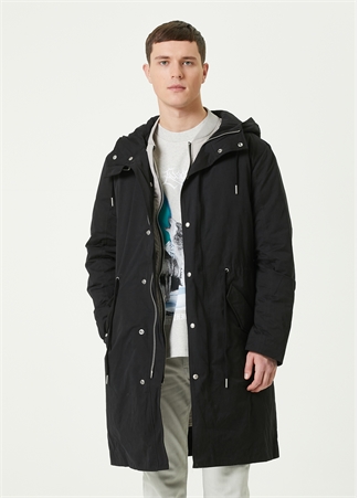 Allsaints Erkek Flow Kapüşonlu İç Mont Detaylı Parka Siyah S EU