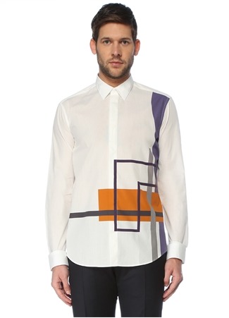 Pal Zileri Erkek Beyaz İngiliz Yaka Desenli Gömlek 40 IT