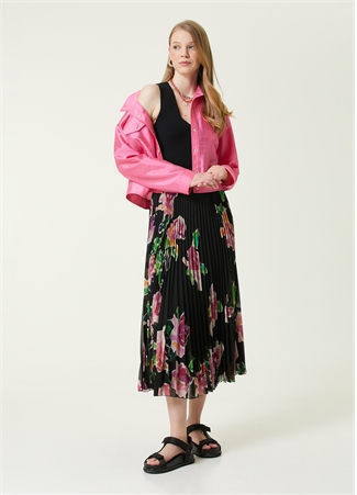 Beymen Club Kadın Siyah Çiçek Desenli Pilili Midi Etek 34