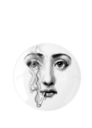 Fornasetti Tema e Variazioni No 81 Porselen Dekoratif Tabak Siyah