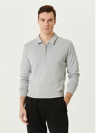 Tom Ford Erkek Gri Polo Yaka Sweatshirt 48 IT