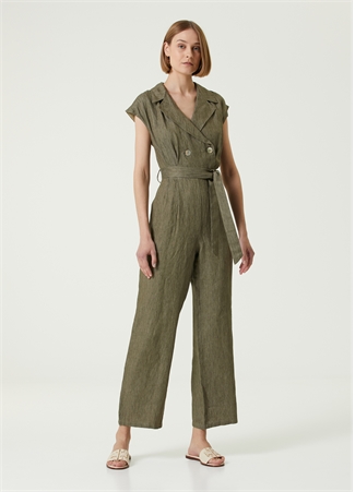 Dor Raw Luxury Kadın This Must Be The Place Haki Kruvaze Keten Tulum XS EU