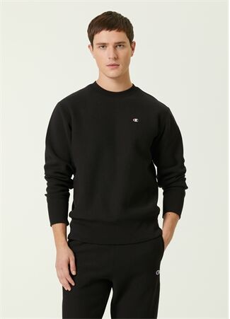 Champion Erkek Siyah Logo Detaylı Sweatshirt XS EU