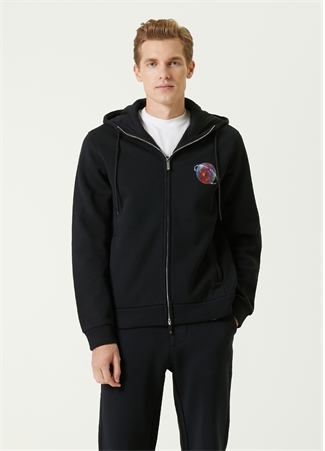 Emporio Armani Erkek Siyah Kapüşonlu Sürreal Baskılı Sweatshirt XS EU