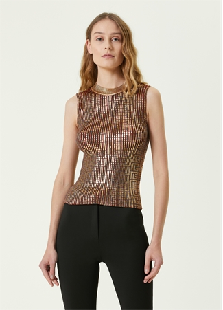 Balmain Kadın Gold Logolu Kolsuz Bluz Altın Rengi 36 FR