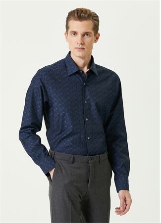 Pal Zileri Erkek Lacivert Geometrik Desenli Gömlek 38 IT