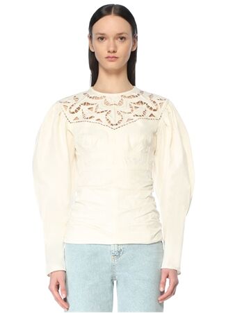 Isabel Marant Kadın Ekru Dantel Garnili Balon Kol Bluz Bej 38 FR