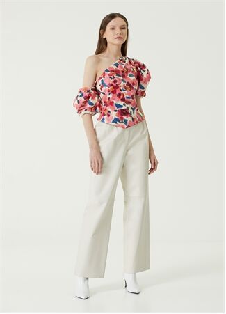 Isabel Marant Kadın Aniba Pembe Çiçekli Asimetrik Deri Bluz 36 FR