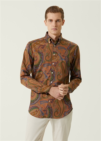 Etro Erkek Turuncu Polo Yaka Şal Desenli Gömlek 42 IT Etro Erkek Turuncu Polo Yaka Şal Desenli Gömlek 42 IT