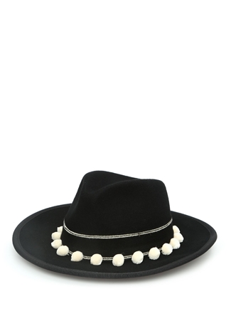 Helene Berman London Kadın Siyah Ponpon Detaylı Yün Şapka EU