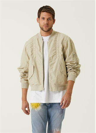 John Elliott Erkek Bej Dik Yaka Askı Detaylı Bomber Mont M EU
