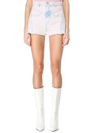 IRO Kadın Mavi Yüksek Bel Püsküllü Jean Şort 34 FR