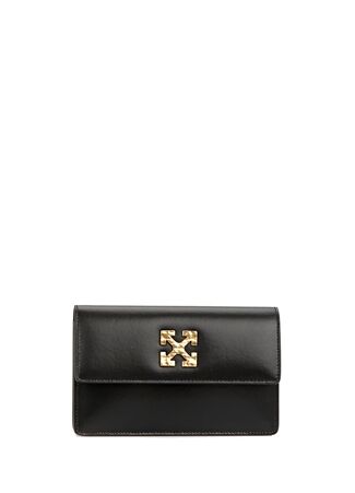 Off-White Kadın Siyah Logolu Deri Bel Çantası EU