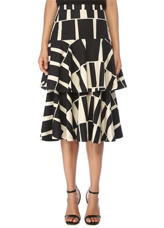 Johanna Ortiz Kadın Vanguard Siyah Beyaz Geometrik Desenli Midi Etek 6 US