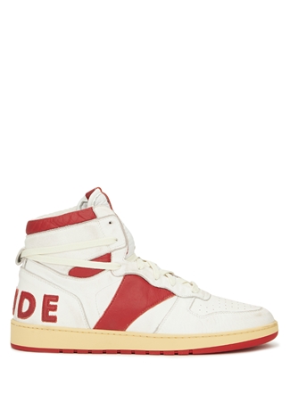 Rhude Erkek Beyaz Kırmızı Logolu Deri Sneaker 0 UK Rhude Erkek Beyaz Kırmızı Logolu Deri Sneaker 0 UK
