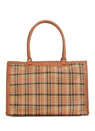 Beymen Kadın Raffia Medium Bej Ekoseli Alışveriş Çantası Turuncu EU Beymen Kadın Raffia Medium Bej Ekoseli Alışveriş Çantası Turuncu EU